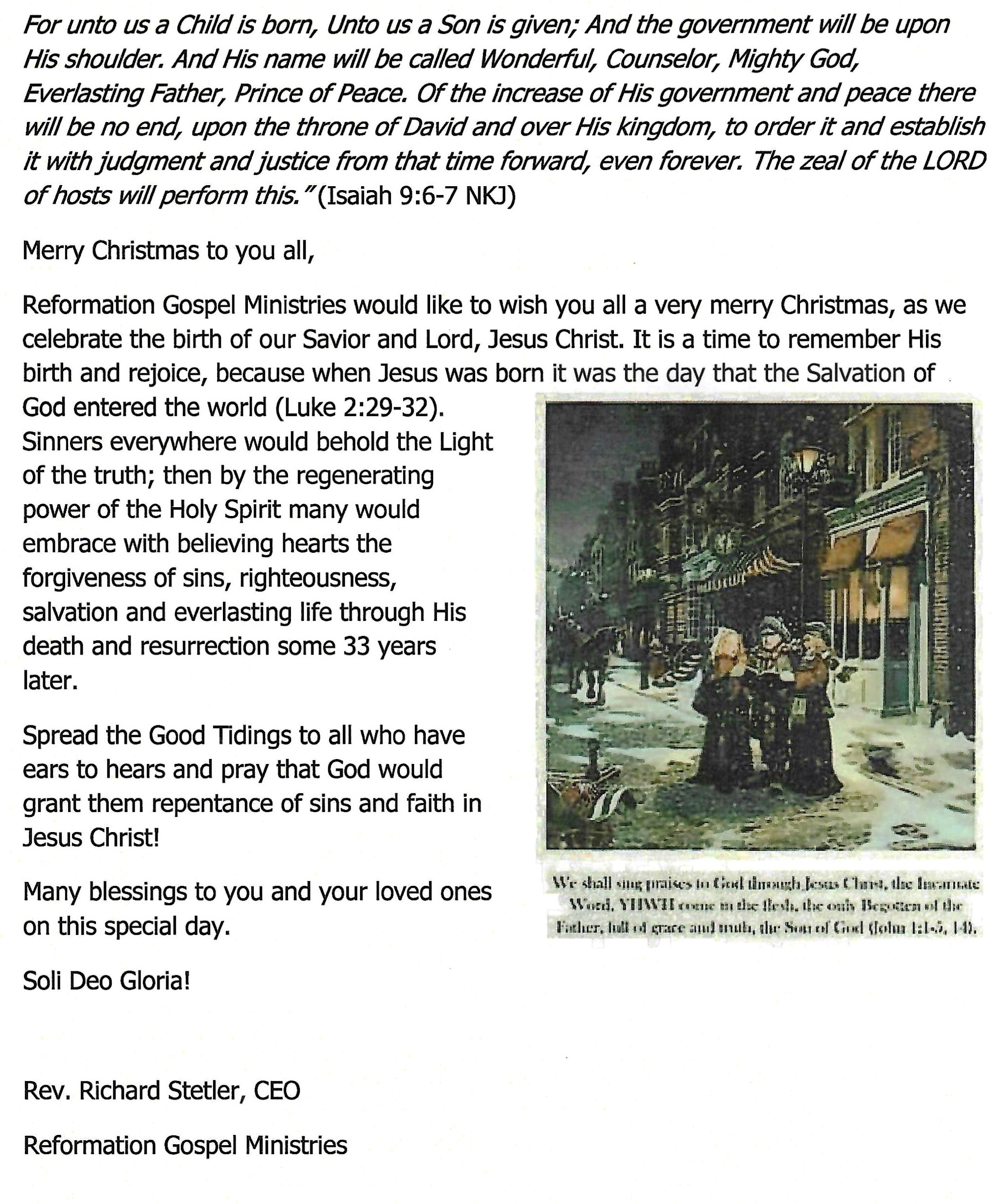Christmas Greeting – 2021 – Reformation Gospel Ministries
