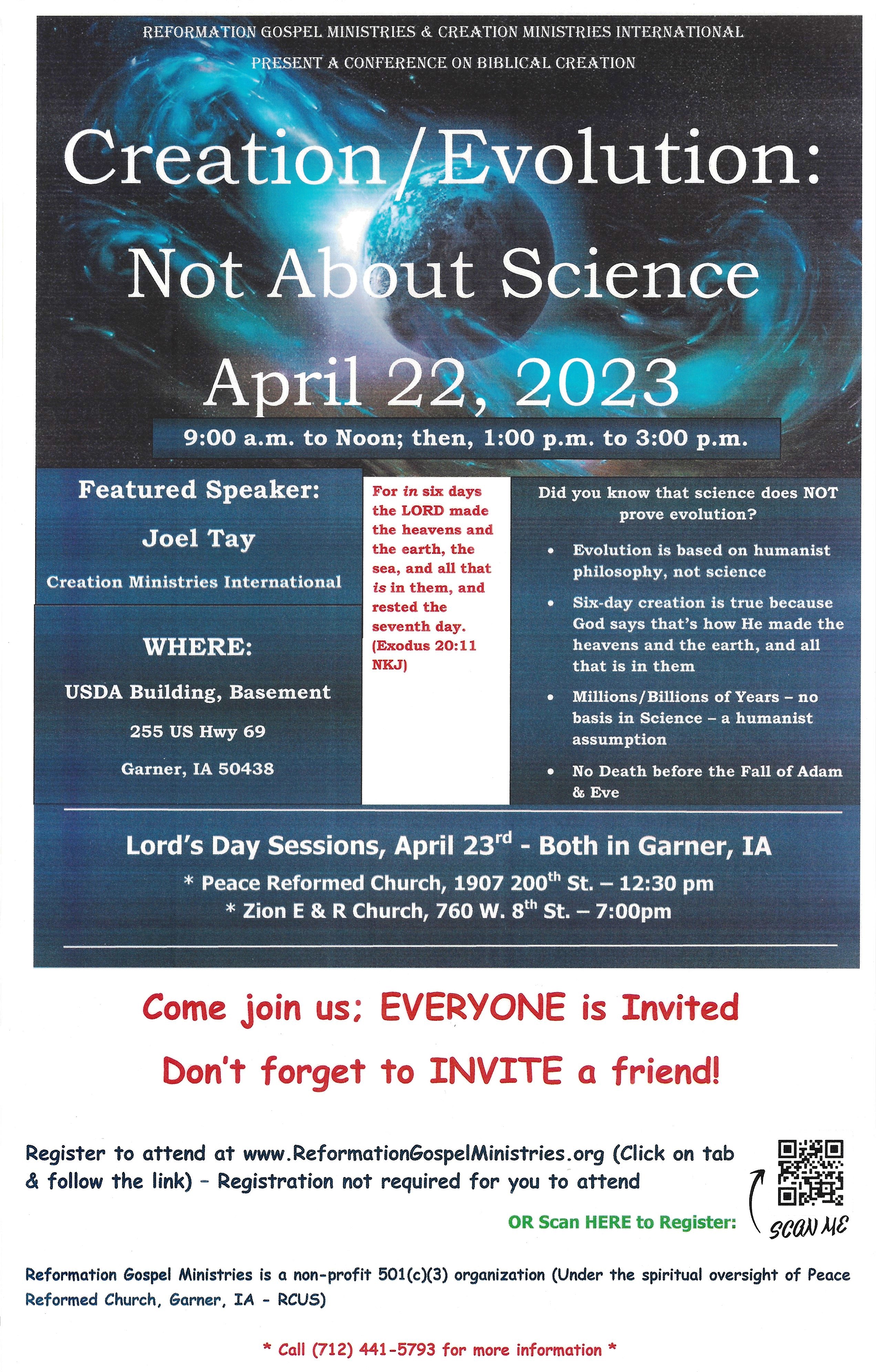 CREATION/EVOLUTION: Not About Science – Reformation Gospel Ministries